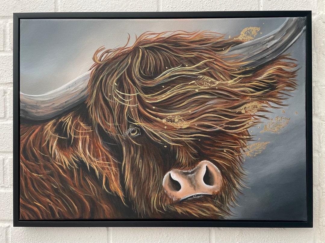 Highland Cow Original Acrylic Canvas Painting by Gemma Byers A2 Float ...