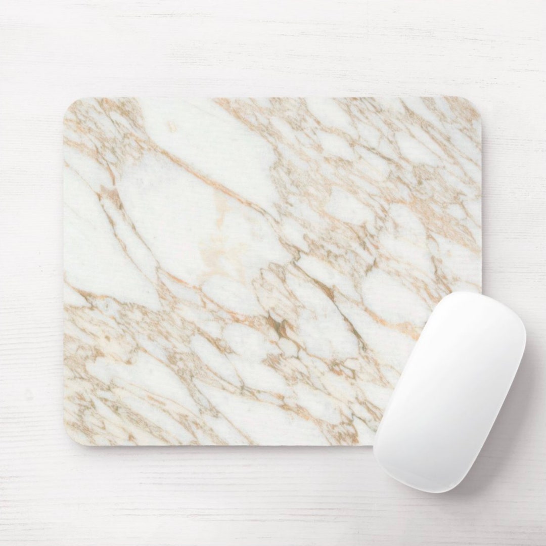 Calcatta Marble Print Mouse Pad, White & Golden Beige Mousepad, Faux ...