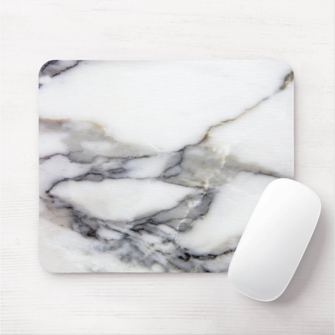 Gray Veined Marble Print Mouse Pad, White, Grey & Beige Mousepad, Faux ...