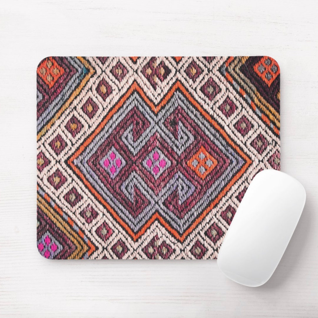 Moroccan Rug Print Mouse Pad, Bedoiun Boho Geometric Mousepad, Purple ...