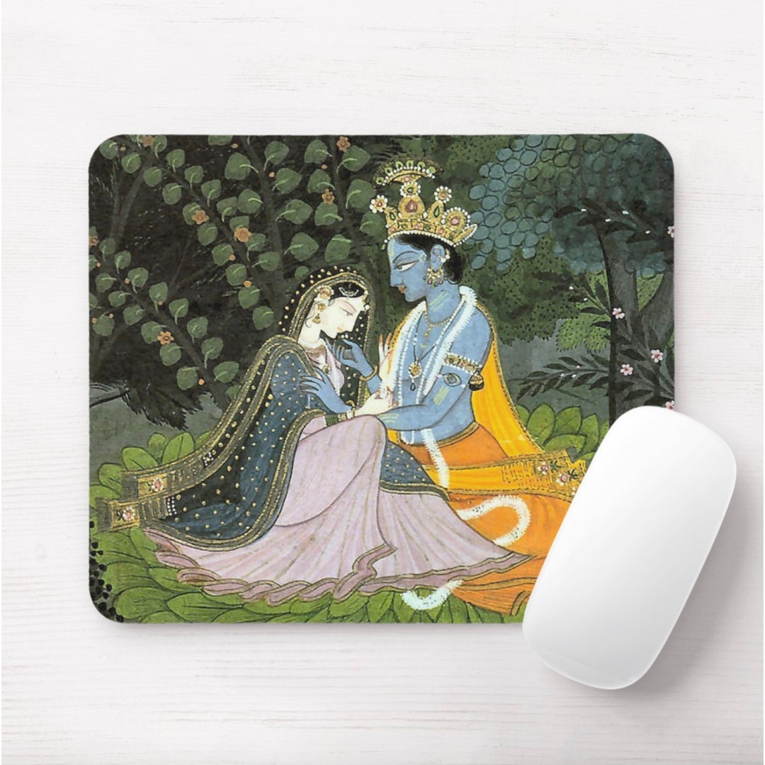 Vintage Indian Art Mouse Pad, Colorful Krishna & Radha Print Mousepad ...