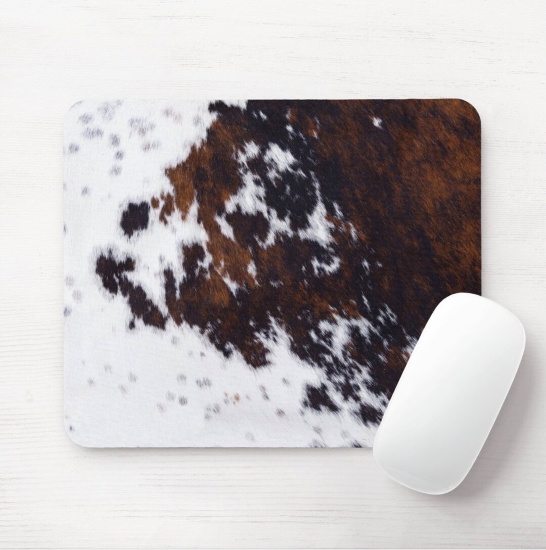Cowhide Print Mouse Pad, Round or Rectangle Brown & White Cow Spots ...