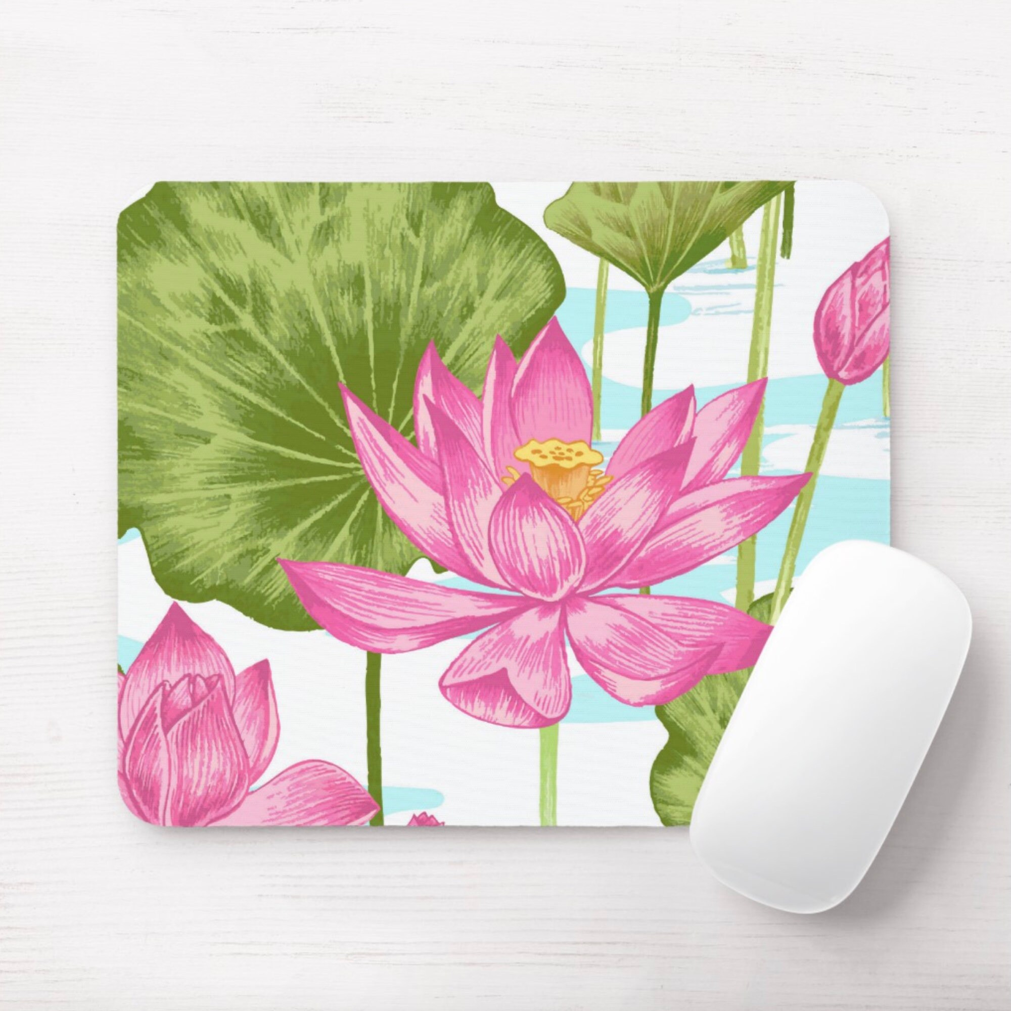 Lotus Print Mouse Pad Colorful Floral Print Mousepad Pink | Etsy