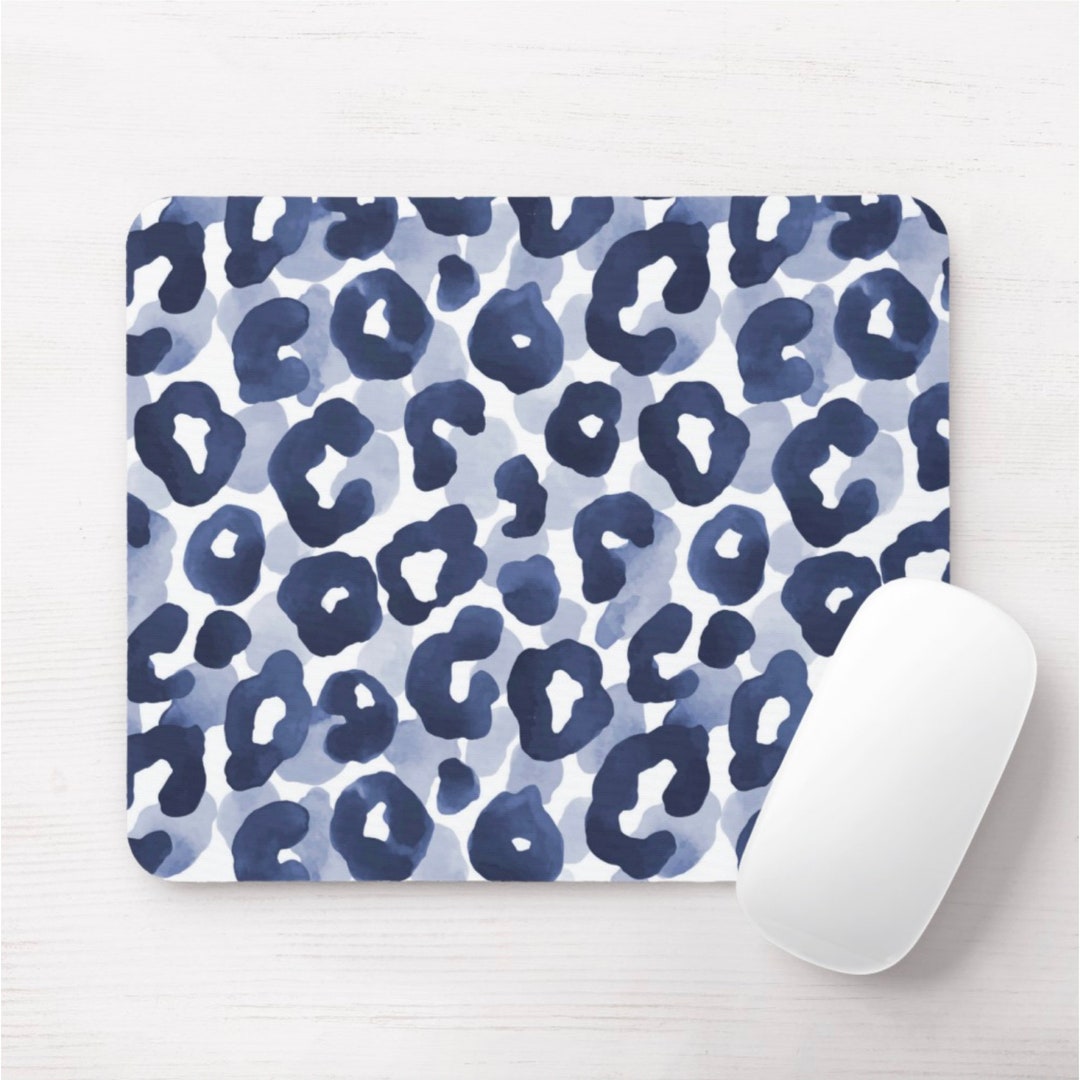 Watercolor Leopard Print Mouse Pad, Navy Blue Mousepad, Animal Pattern ...