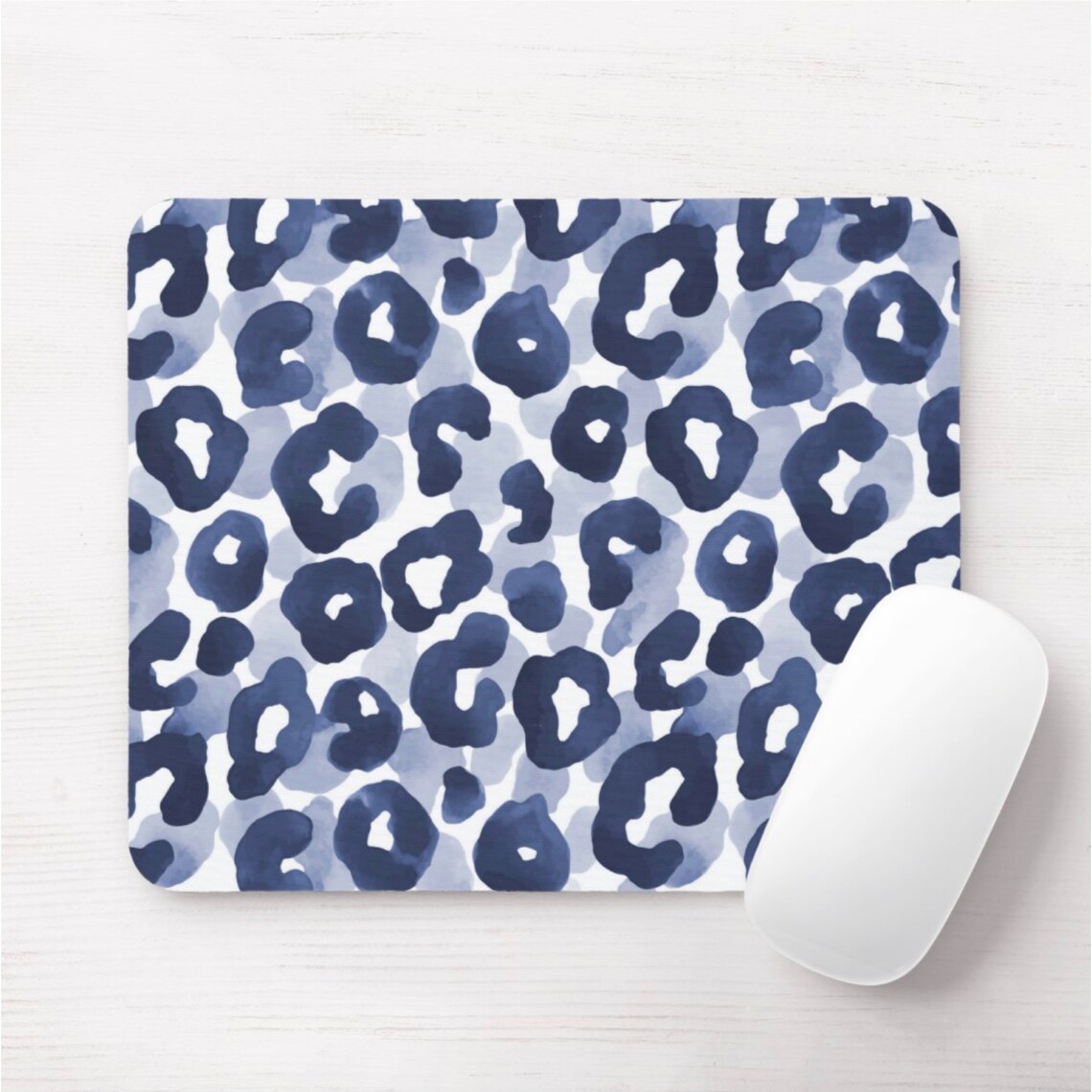 Watercolor Leopard Print Mouse Pad Navy Blue Mousepad Animal - Etsy