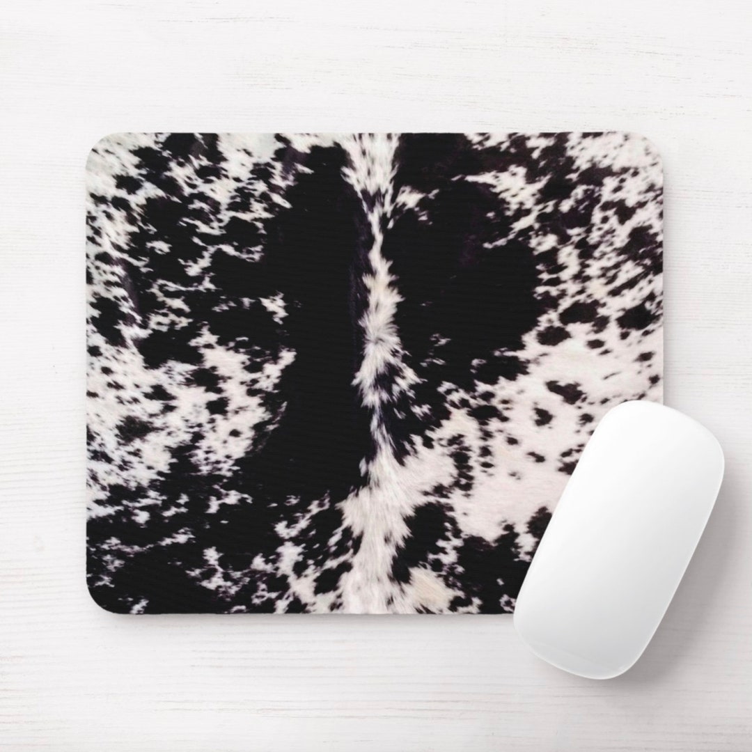 Cowhide Print Mouse Pad, Round or Rectangle Black & White Cow Spots ...