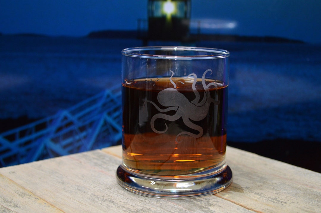 Octopus Etched Whisky Tumbler Glassware Popular Great Gifts - Etsy