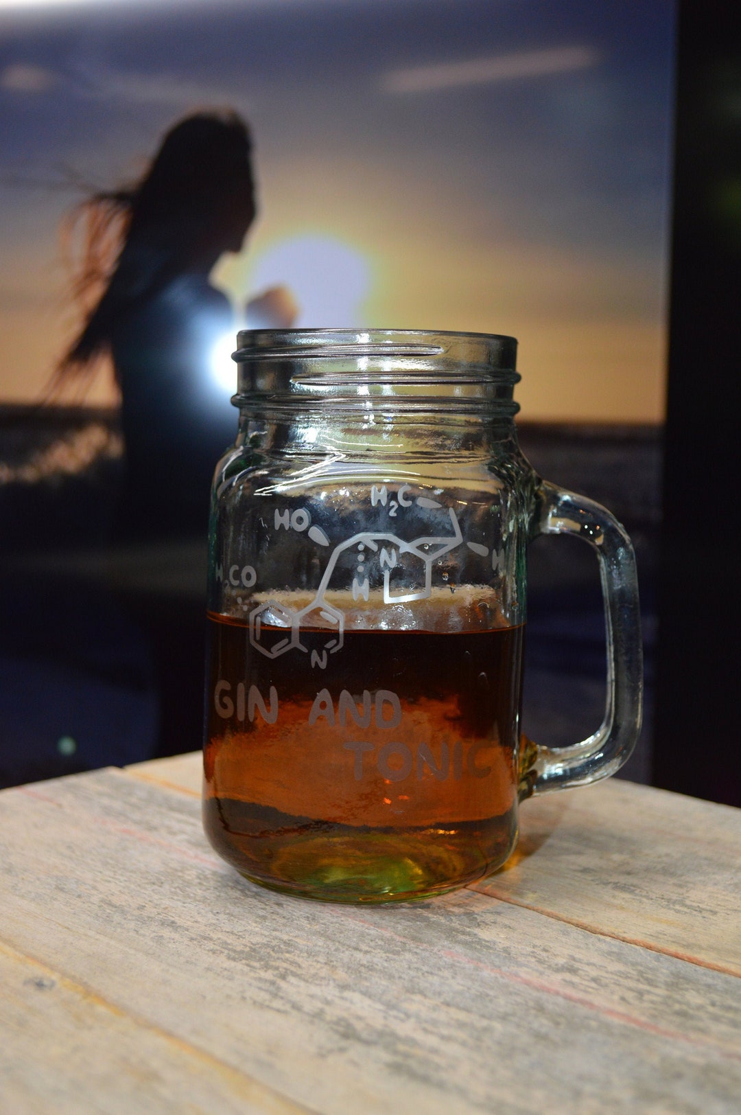 Glass Pint Jar Mugs, 16 Oz. Gin and Tonic,etched,popular,drinks ...