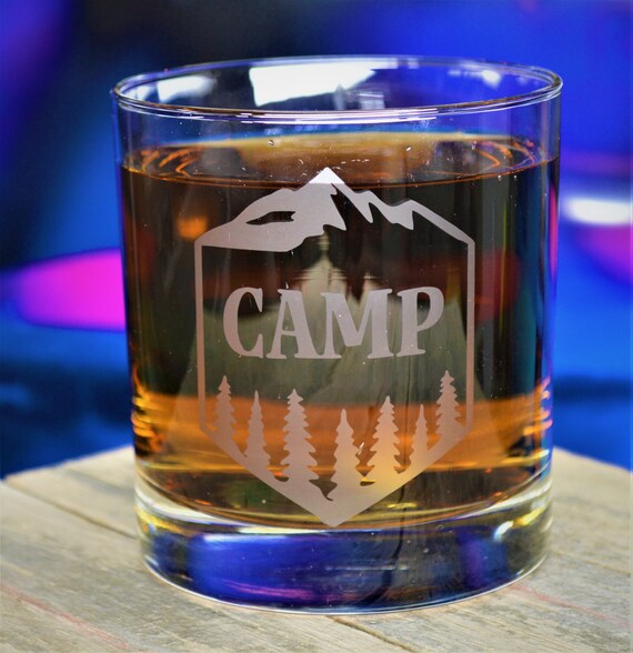 Camp Glass With Mountains and Trees Etched Whiskey/drinking - Etsy