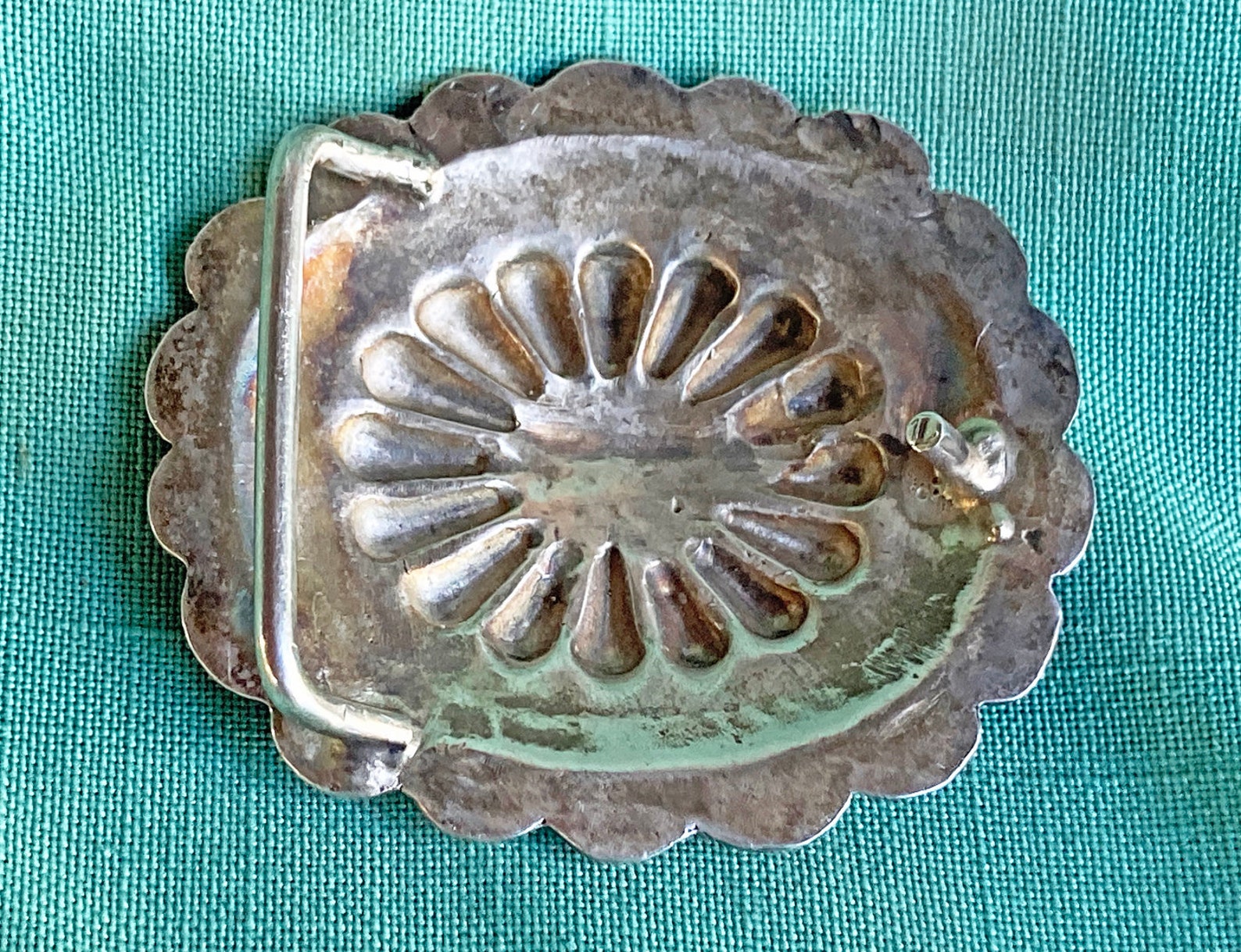 Vintage Hopi or Zuni Indian Silver Concho Belt Buckle Bear Heartline ...