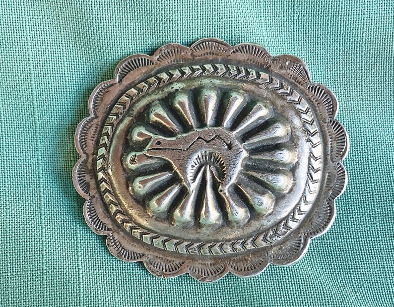 Vintage Hopi or Zuni Indian Silver Concho Belt Buckle Bear Heartline ...