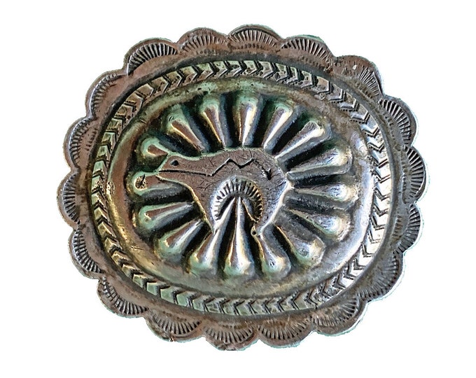 Vintage Hopi or Zuni Indian Silver Concho Belt Buckle Bear Heartline ...