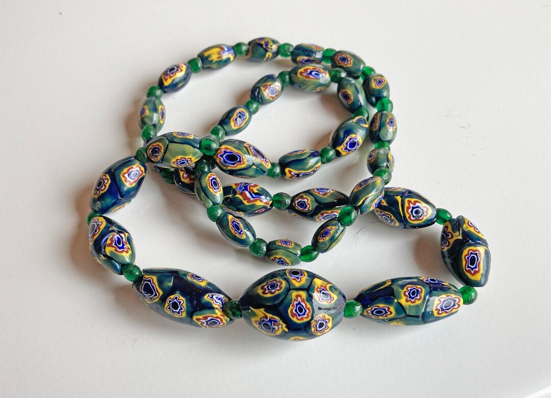 Vintage Murano Venetian Millefiori Glass Bead Necklace Murano Italian ...