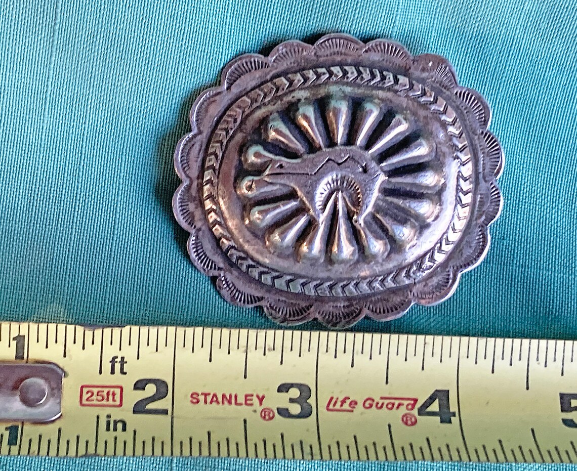 Vintage Hopi or Zuni Indian Silver Concho Belt Buckle Bear Heartline ...