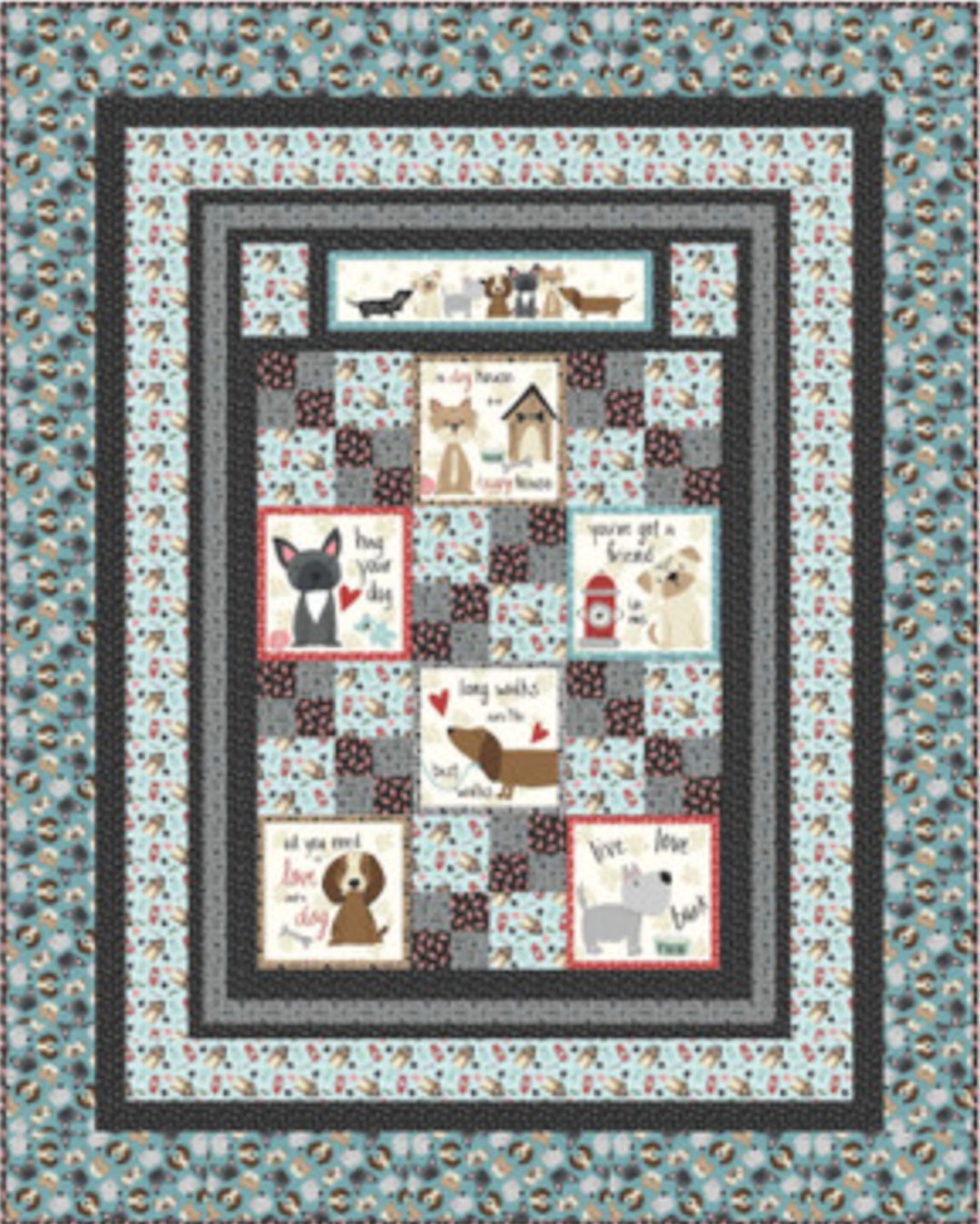 COMPLETE "pawsitively Awesome" Fetch a Panel Quilt Kit 63" X 79" (twin ...