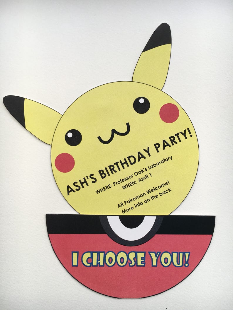 Pikachu Pokeball Pokemon Invitation, Pokemon Go Theme Birthday ...