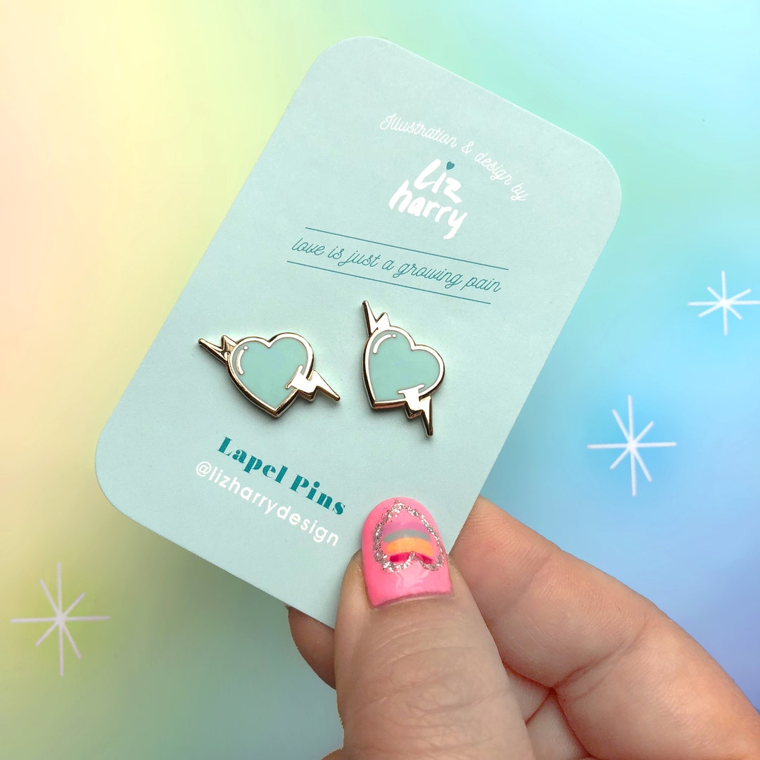 Heart Lapel Pin Set - Electric Heart Pins - Lapel Pins - Enamel Pins ...