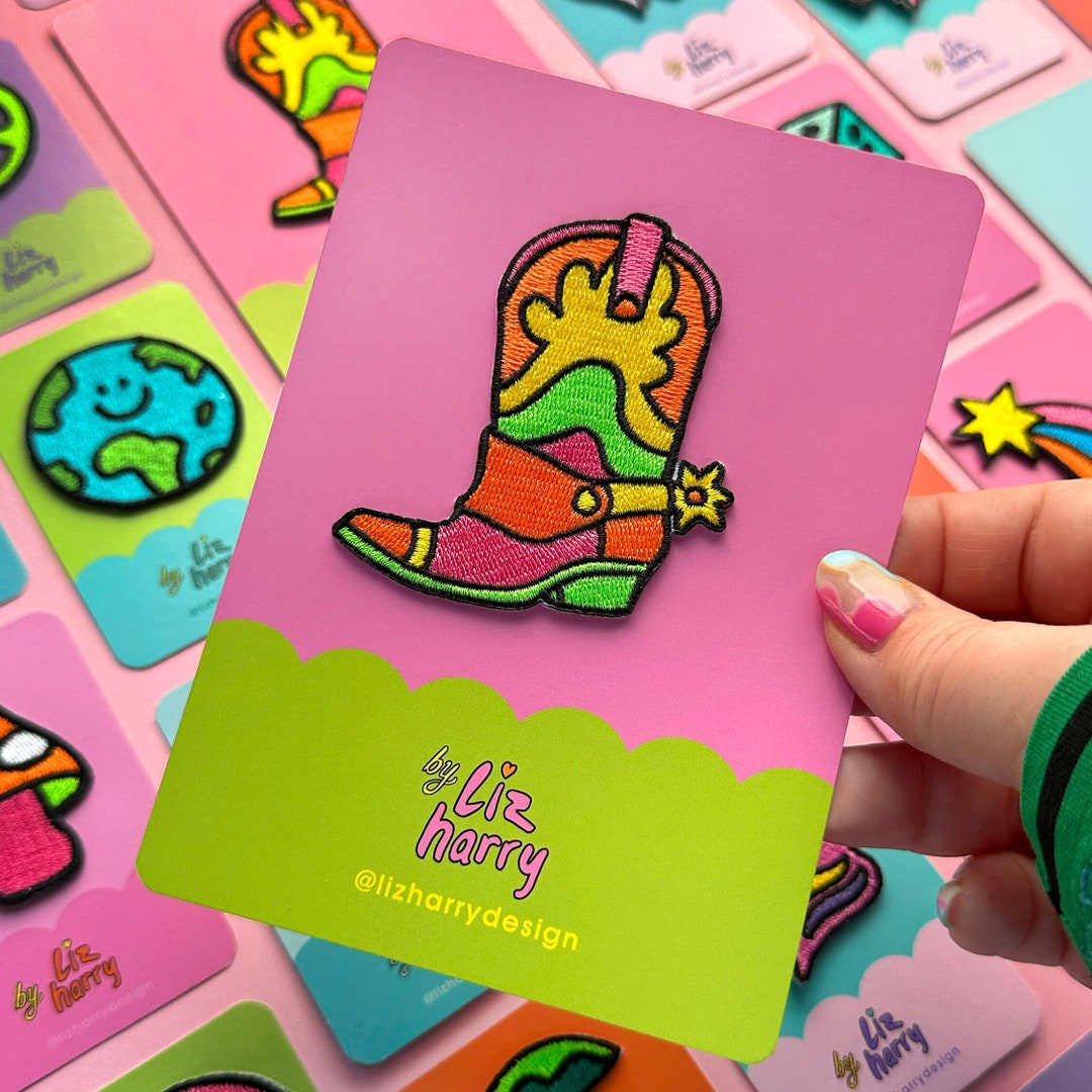Boot - Iful Psychedelic Cowboy Boot Patch, Colourful Neon Rodeo ...