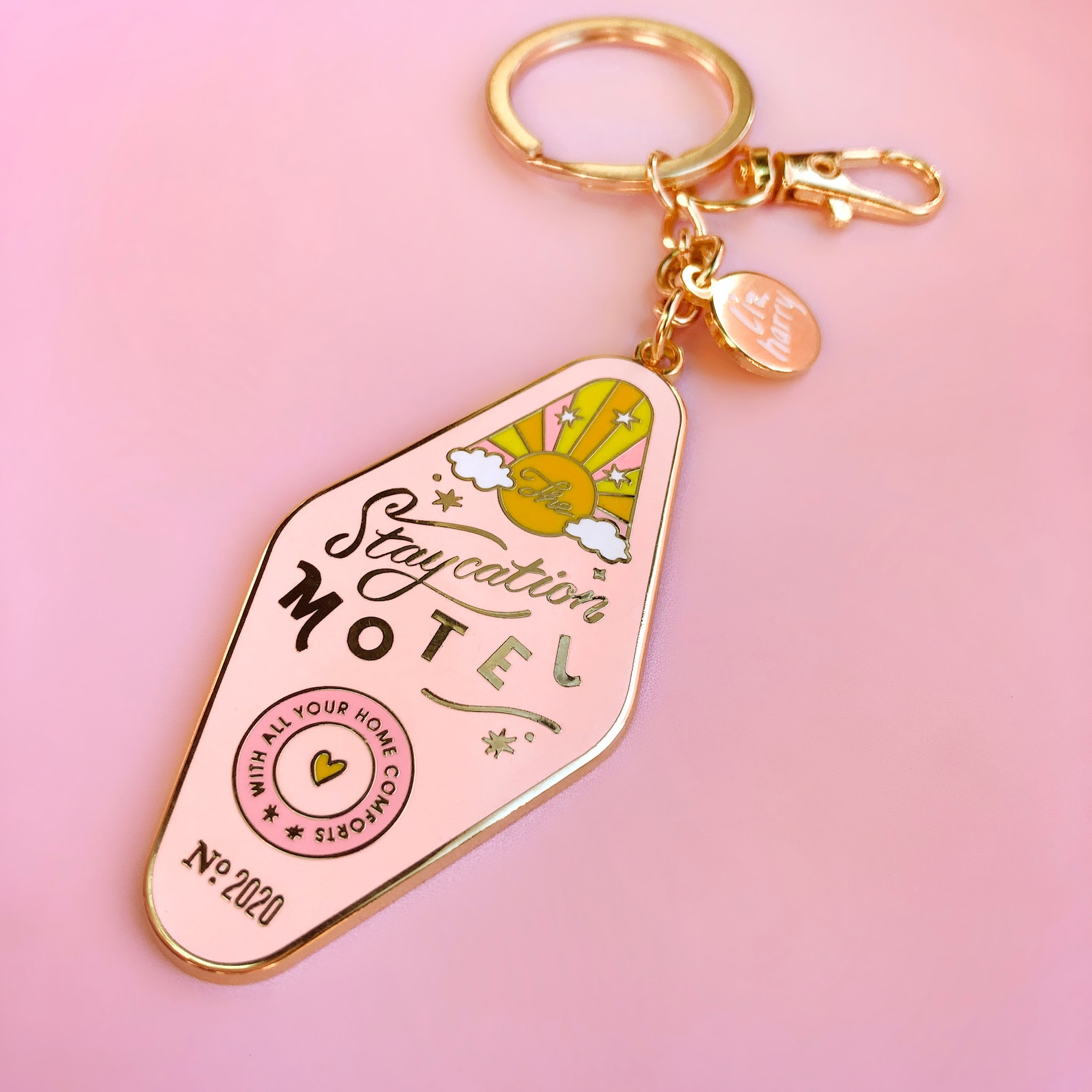 Staycation Motel Keychain Isolation Keyring Pastel Pink Purse Charm ...