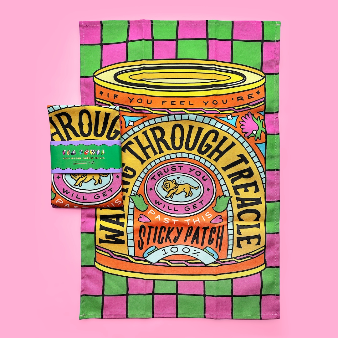 Wading Through Treacle Tea Towel - Colourful Illustrated Kitchen Dish ...