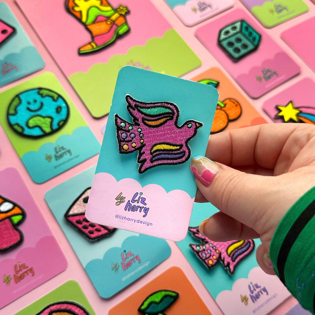 Delightful Dove Patch, Pink Embroidered Iron-on Patch - Denim Jacket ...