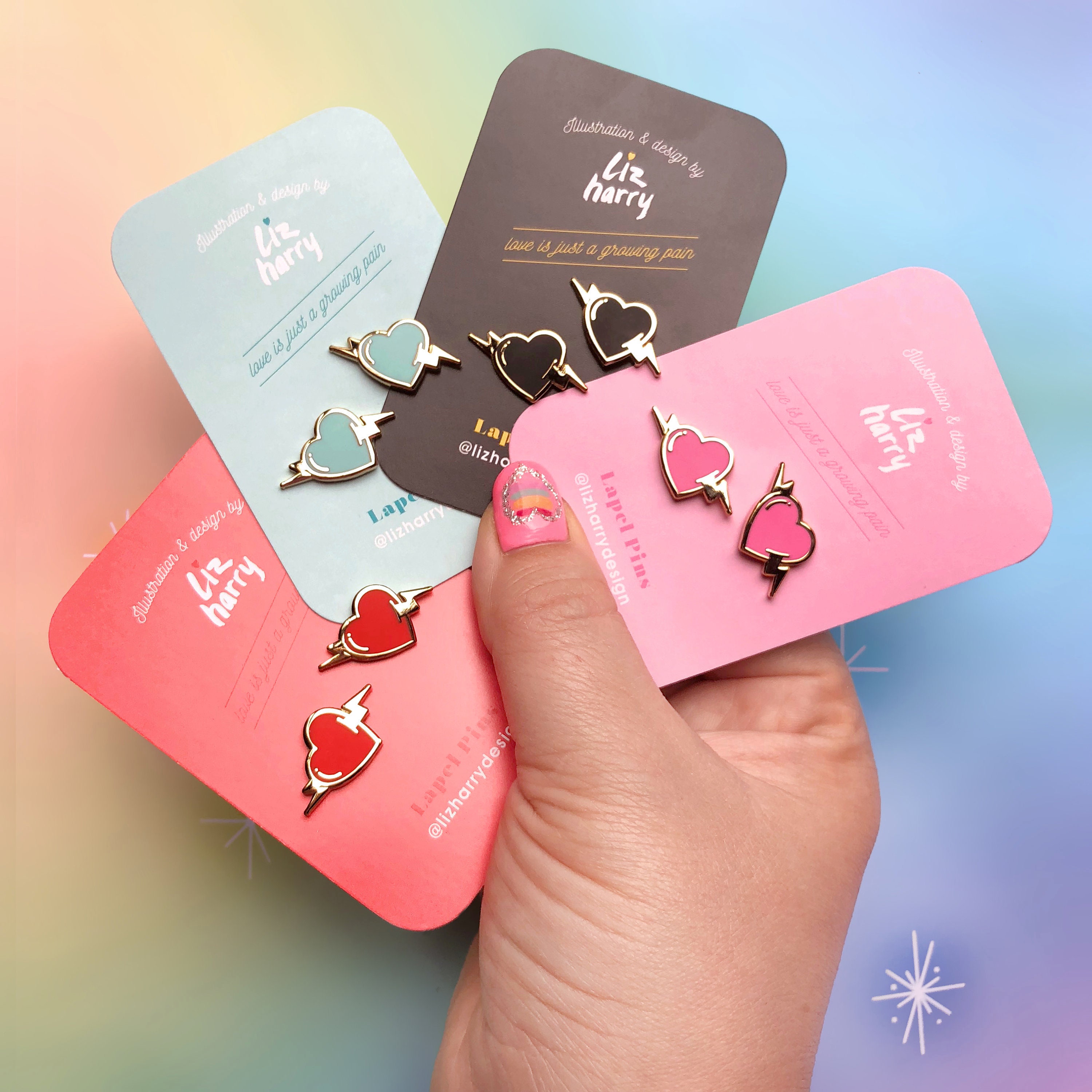 Heart Lapel Pin Set - Electric Heart Pins - Lapel Pins - Enamel Pins ...