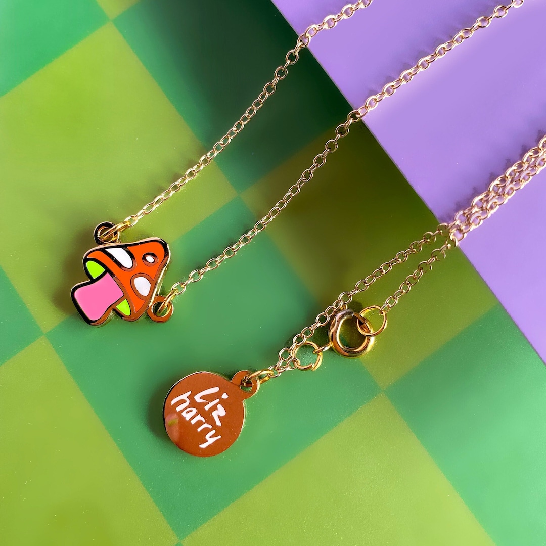 Mushroom Enamel Charm Necklace - Toadstool Charm - Shroom Pendant - Etsy