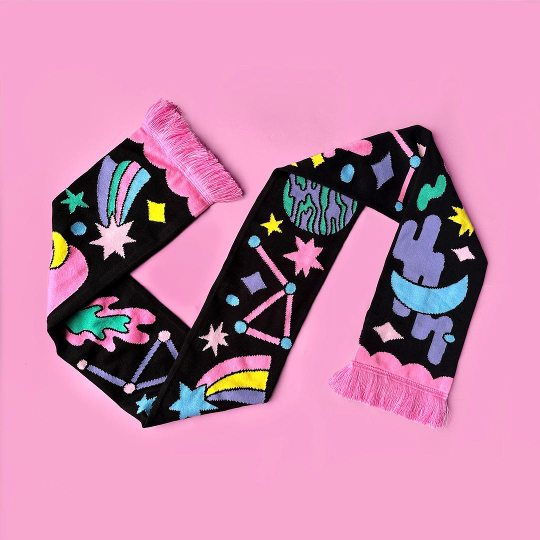 Space Celestial Space Knitted Winter Scarf - Cosmic Planetary Unisex ...