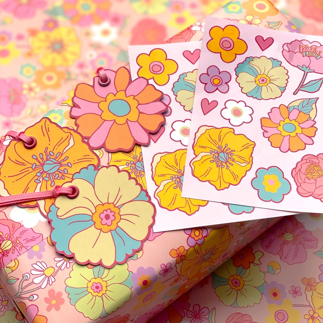 Spring Floral Wrapping Paper, Sticker Sheet for Wrapping and Gift Tags ...