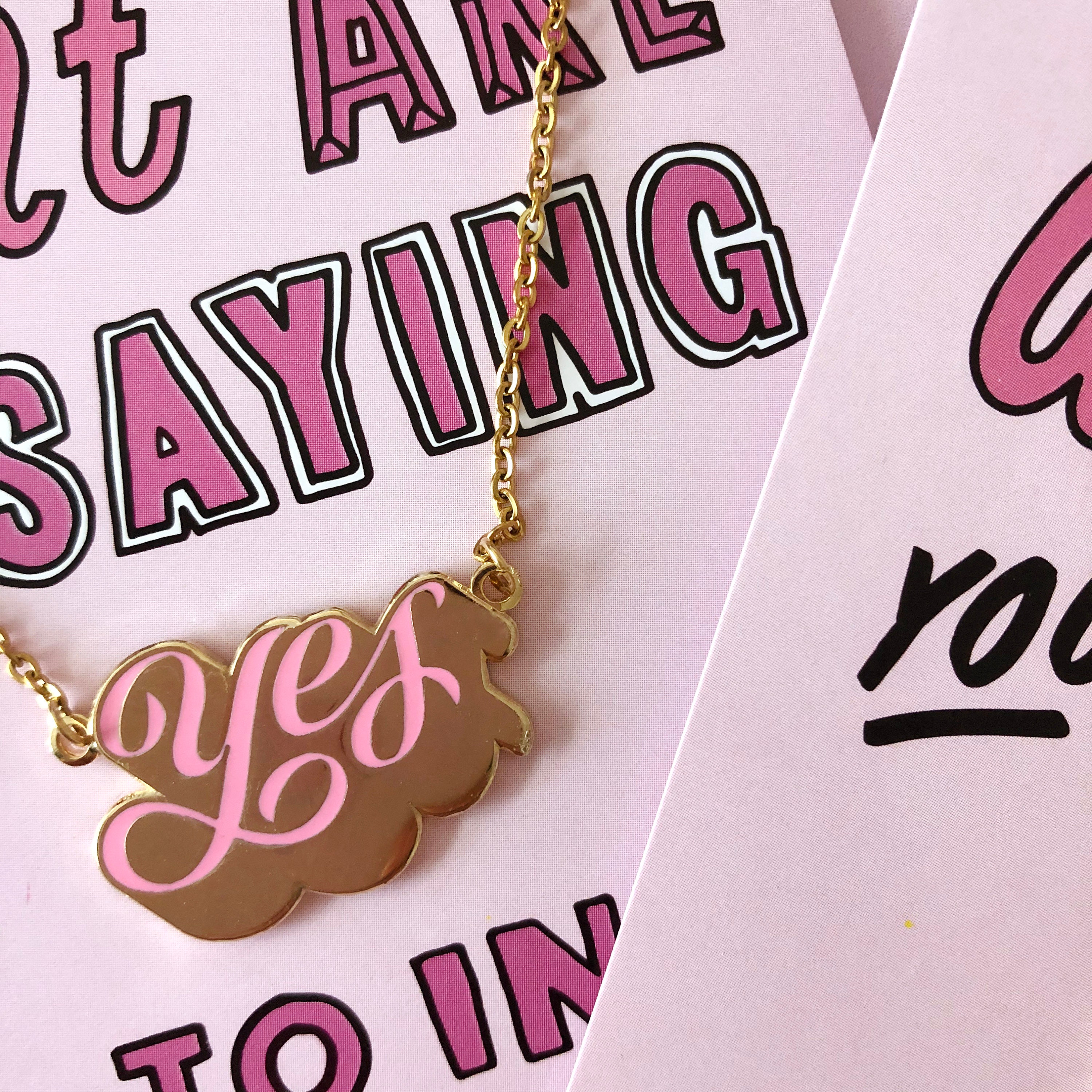 YES Enamel Pin or Necklace - Positive Affirmation Necklace - Lettering ...