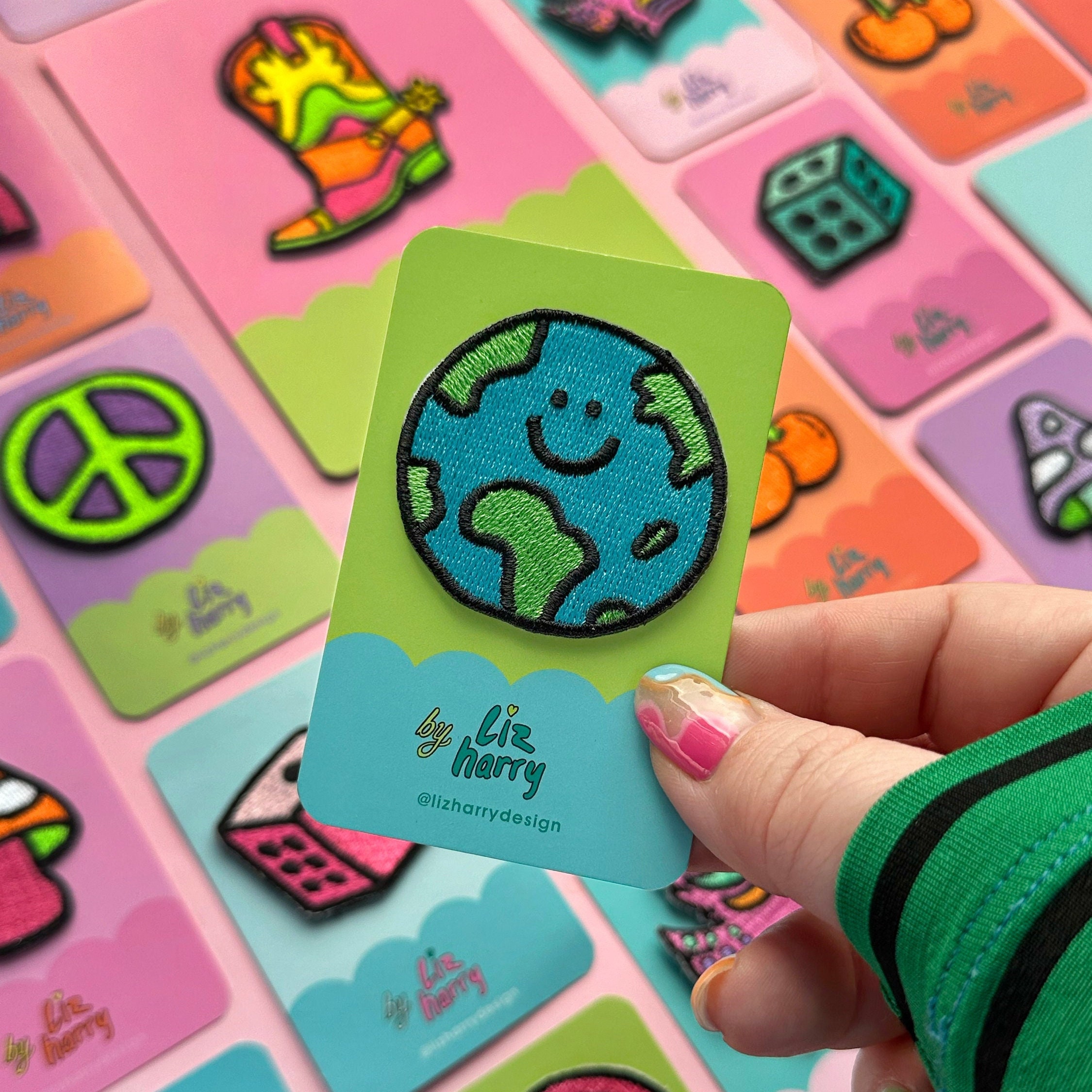 The 'gleeful Globe' Earth World Patch, Smiley Planet Embroidered Iron ...
