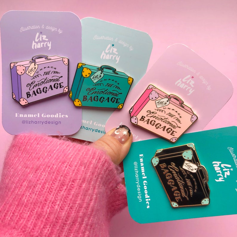 Emotional Baggage Suitcase Enamel Pin - Mental Health Pin - Retro ...