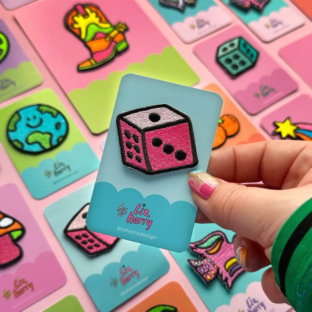 Roll the Dice Patch, Pink Embroidered Iron-on Lapel Patch - Denim Jacket Patches - Etsy