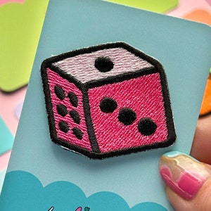Roll the Dice Patch, Pink Embroidered Iron-on Lapel Patch - Denim Jacket Patches - Etsy