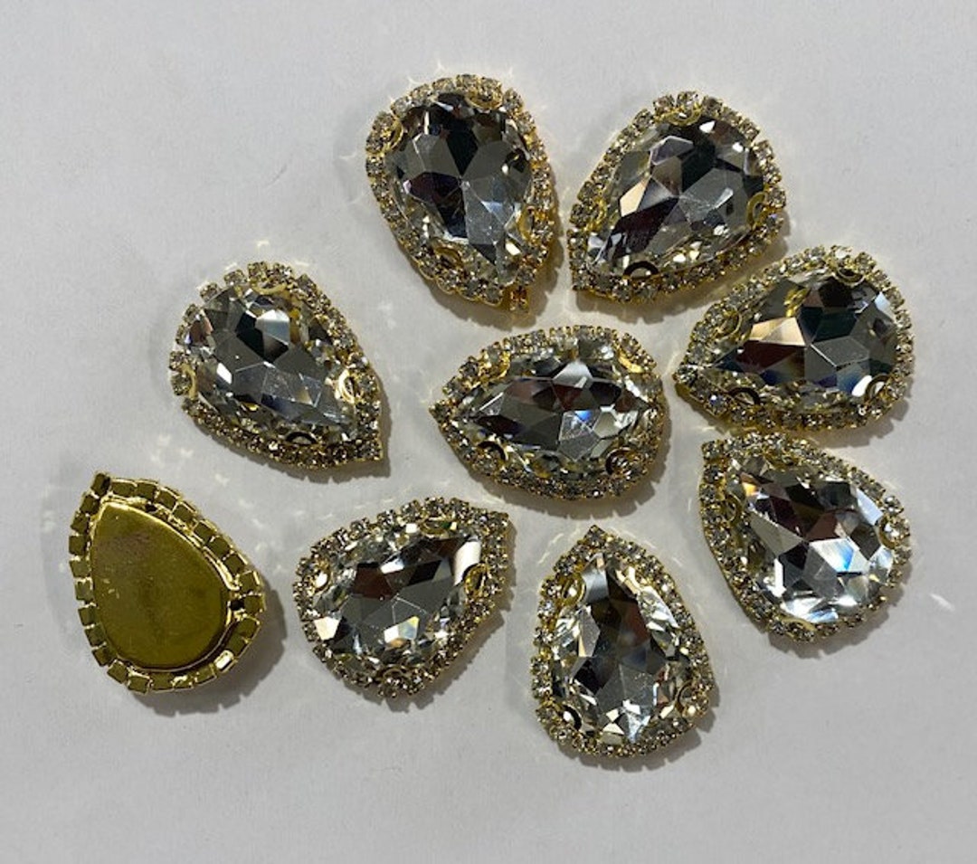 Sew-on Crystals Tear Drop Clear Glass Rhinestones BUTTON - Etsy