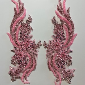 10 Colors: Handmade Crystal Rhinestones and Beads Applique Pair, Bodice on Mesh, for Couture and ...