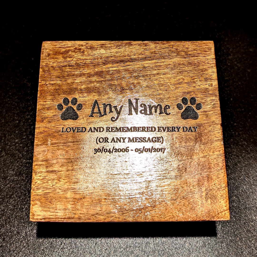 Mango Wood Pet Urn Dog Casket With Name & Message Memorial Cremation ...