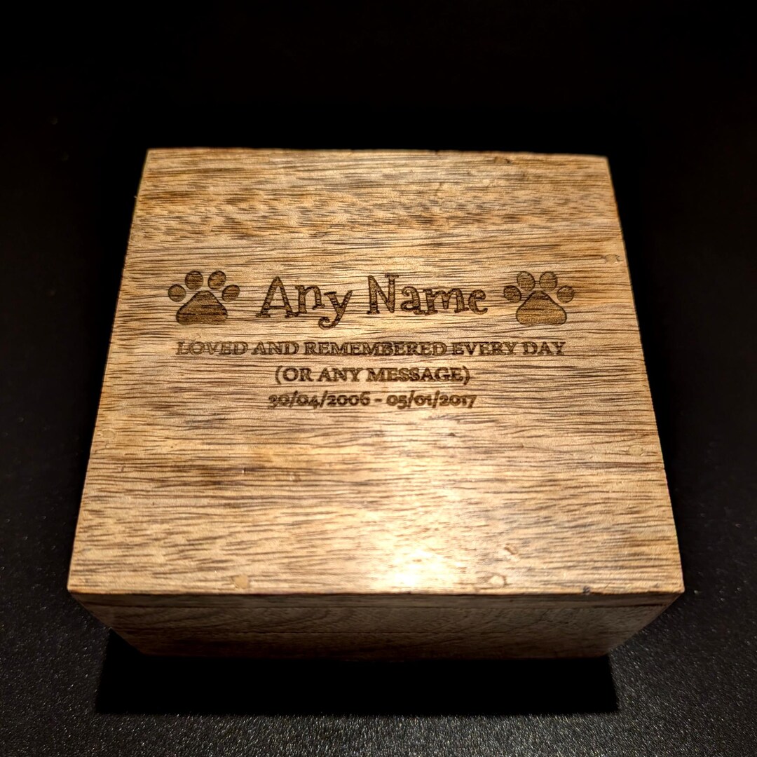 Mango Wood Pet Urn Dog Casket With Name & Message Memorial Cremation ...