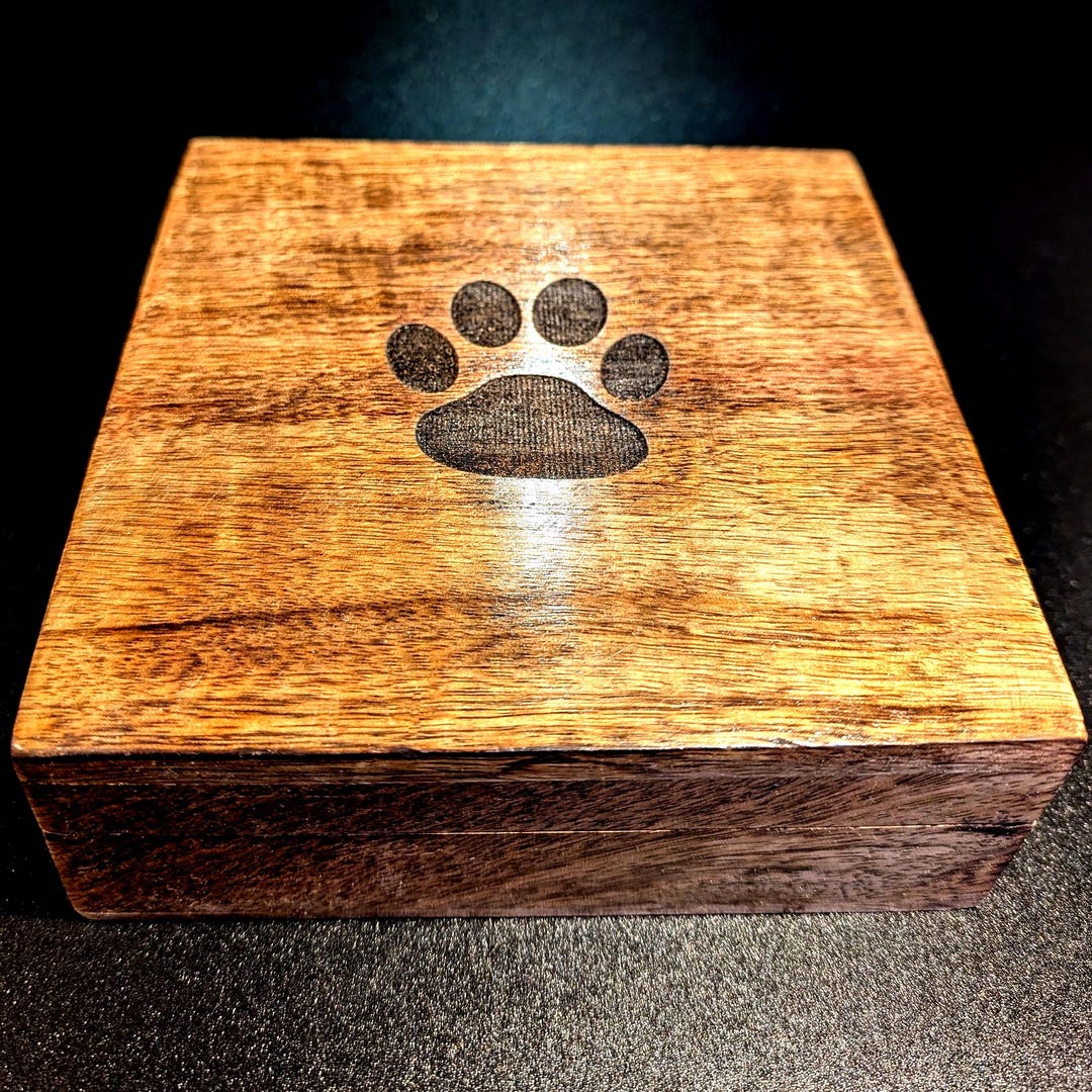 Mango Wood Pet Urn Dog Casket With Paw Print Memorial Cremation Box for ...