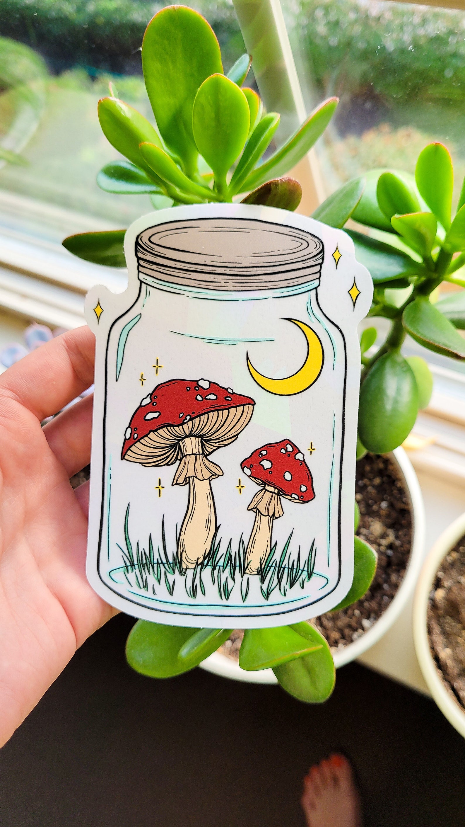 Mushroom Jar Cottagecore Window Sun Catcher Sticker / Rainbow - Etsy Canada