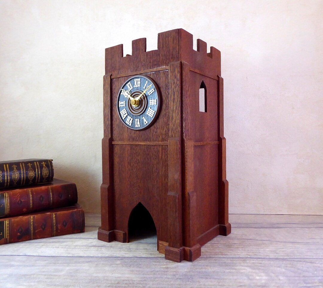 Handmade Mahogany Medieval Gothic Tower Quartz Shelf / Wooden Mantle ...