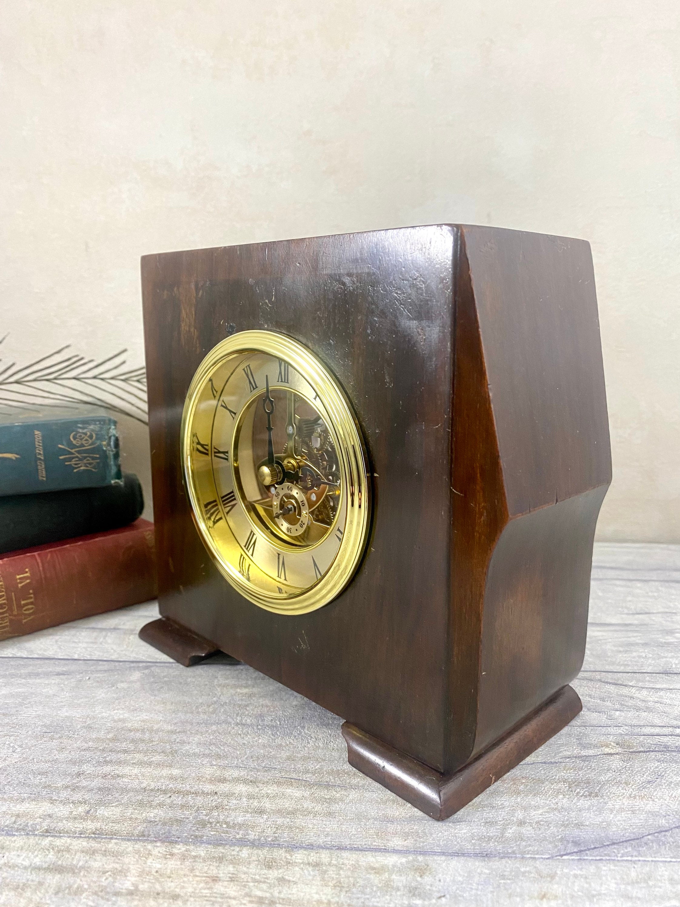 Vintage Art Deco Skeleton Mantle Clock / Desk Clock With Quartz ...
