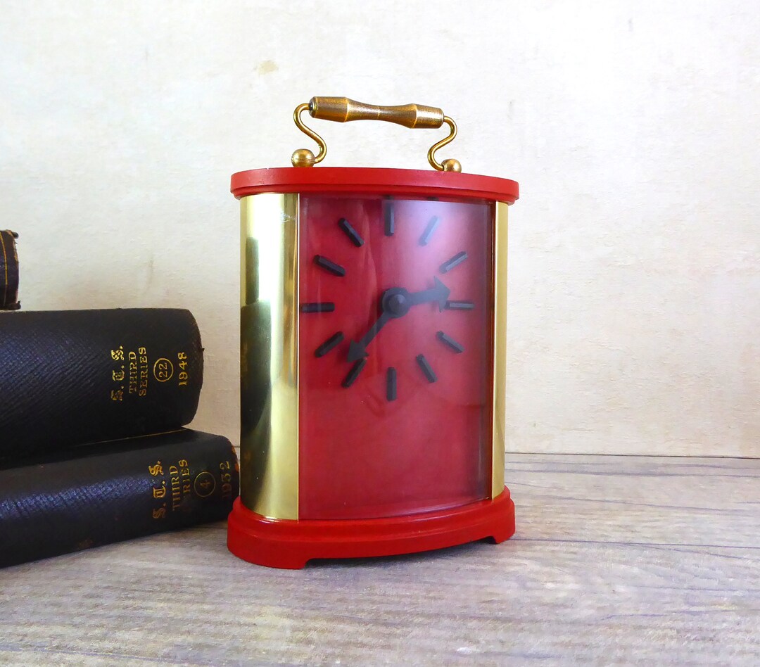 Retro Refurbished Red and Gold Quartz Carriage Clock / Upcycled Brass ...