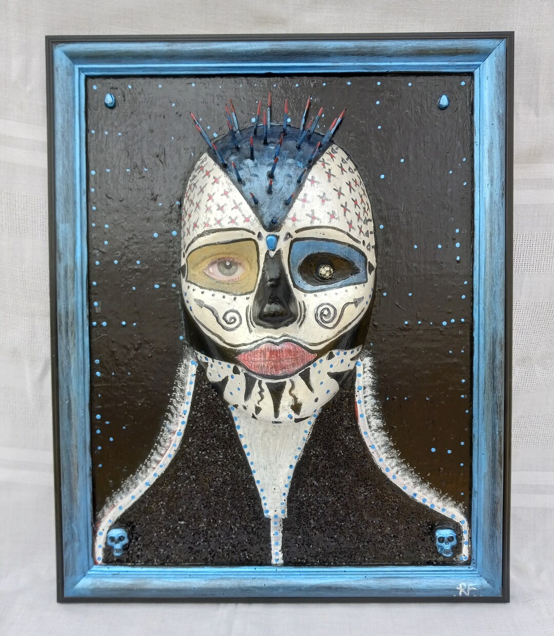 Outsider Art Punk Rock Mask Decor, Mixed Media Painting Original ...