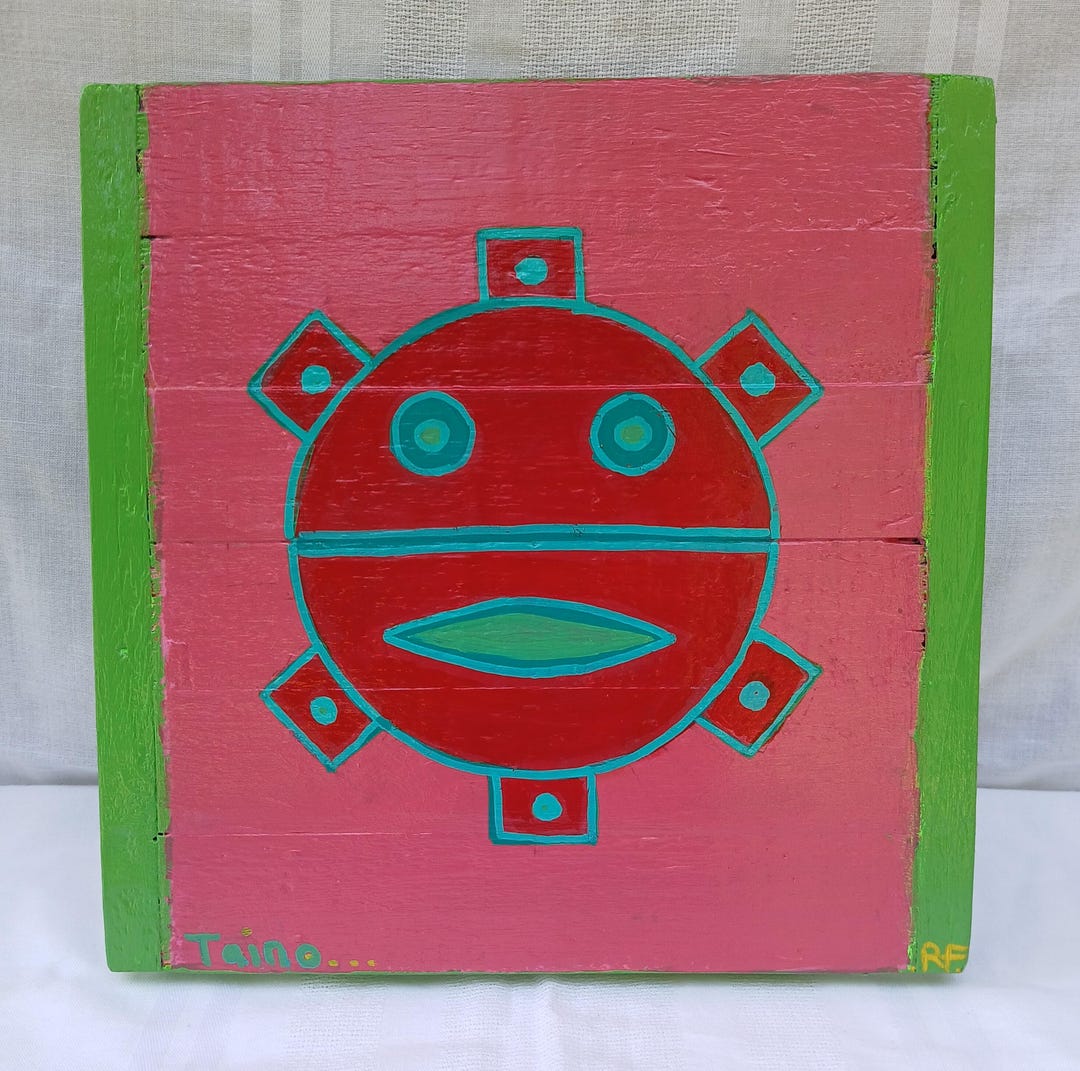 Taino Sun Art on Recycled Wood, Puerto Rican Wall Decor Original ...
