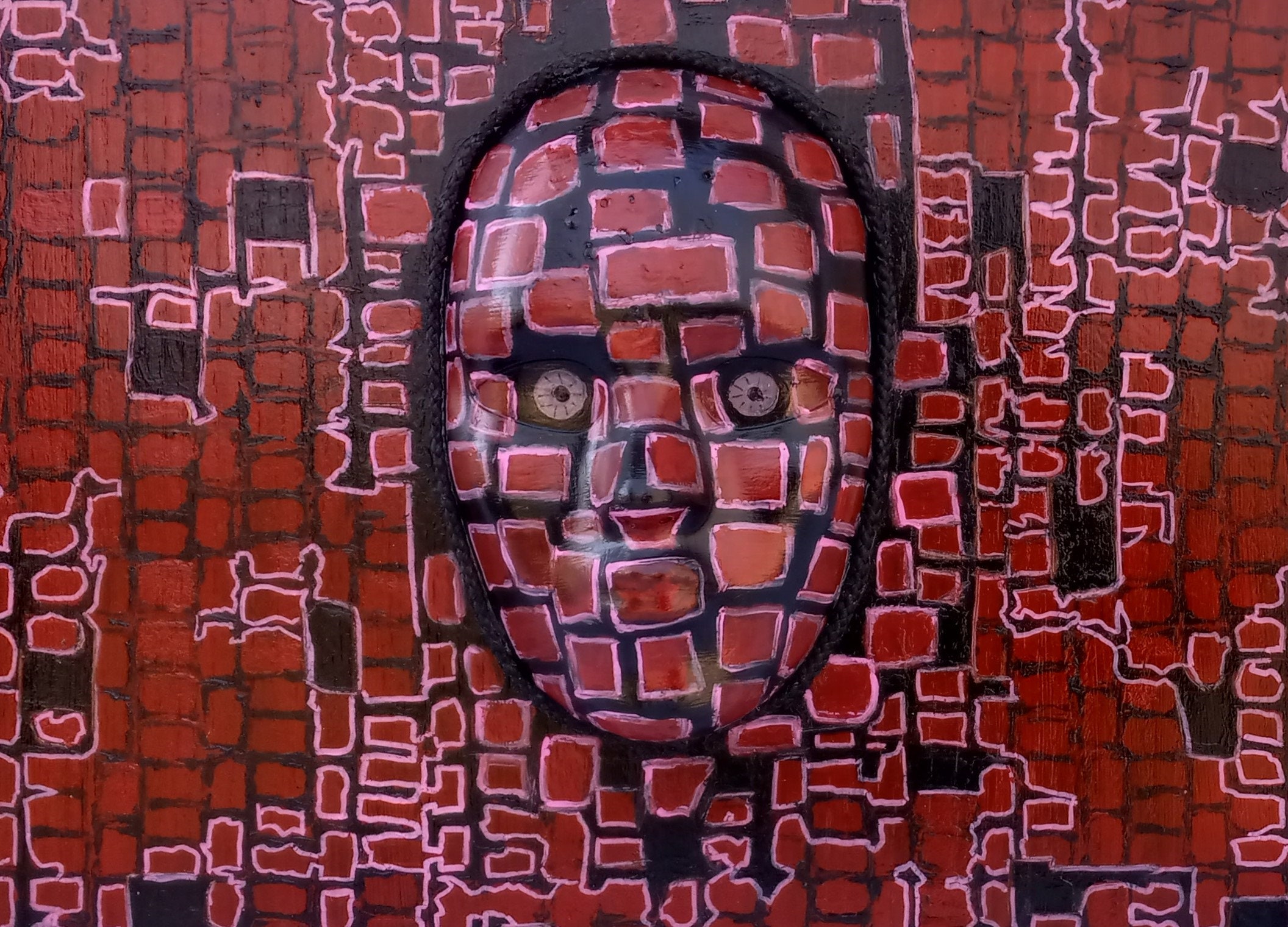 Outsider Art Abstract Wall Mask Painting on Wood 3D, Cool Gift for Men ...