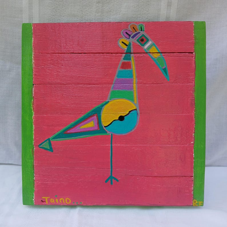 Taino Bird Symbol Art on Recycled Wood 12 X 12, Puerto Rican Wall Decor ...