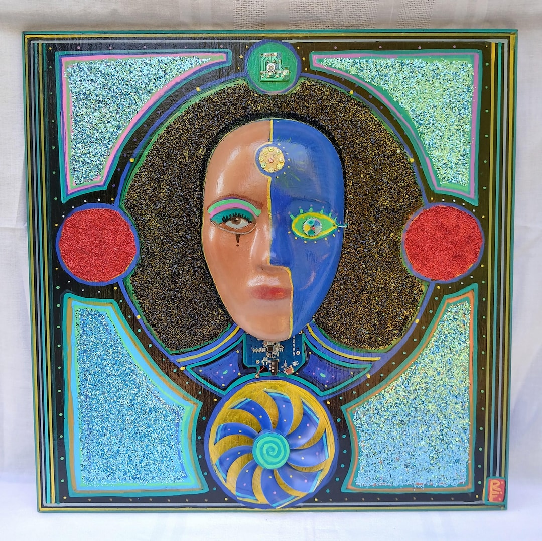 Outsider Art Cyborg Wall Mask Character W/ Found Objects, Square Wall ...