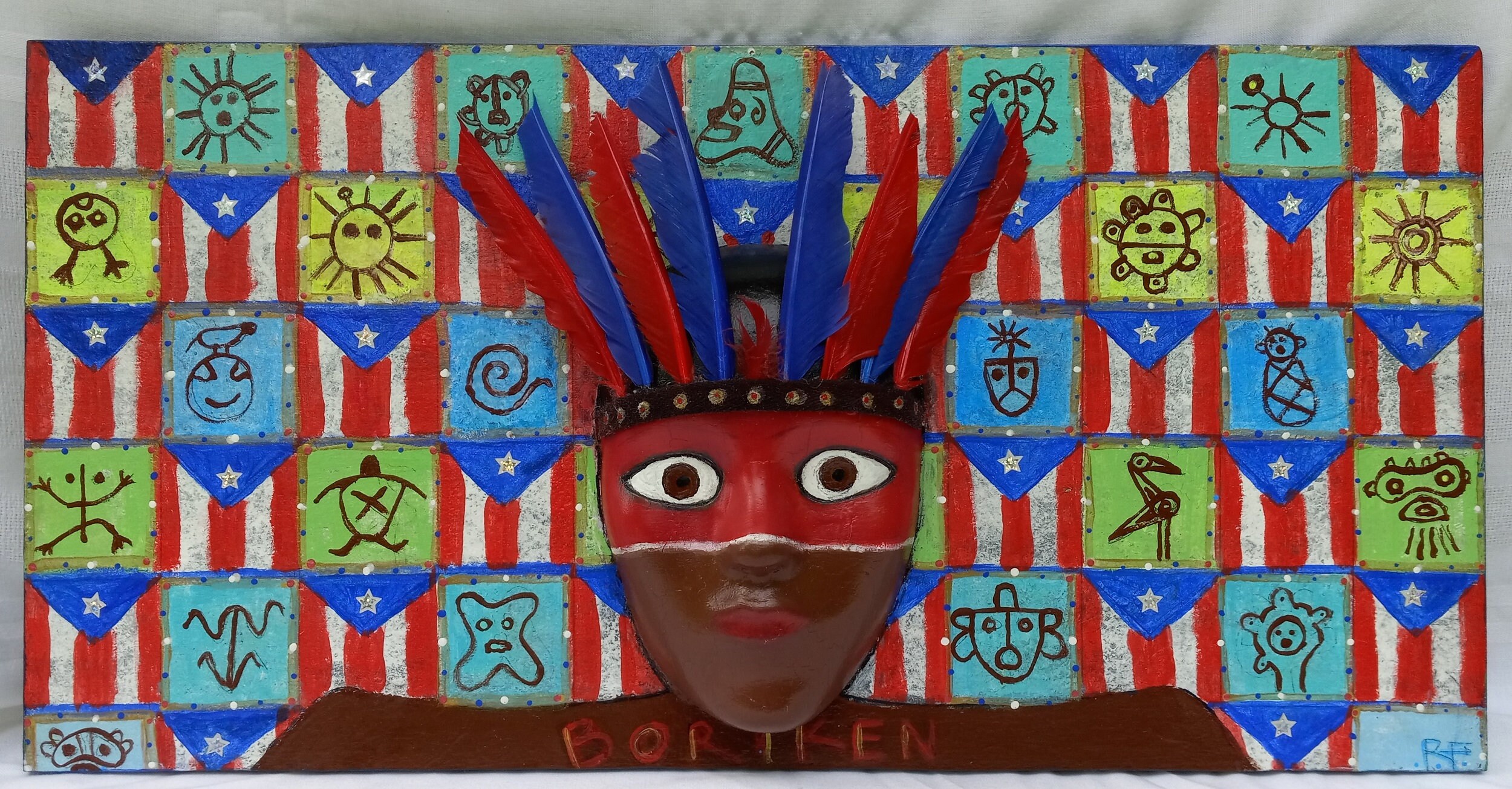 Puerto Rican Wall Mask Painting indigenous Art Home Decor Taino Symbols ...