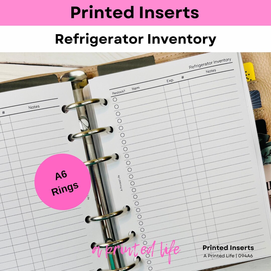 PRINTED A6 SIZE Refrigerator Inventory Planner Inserts Printed Planner ...